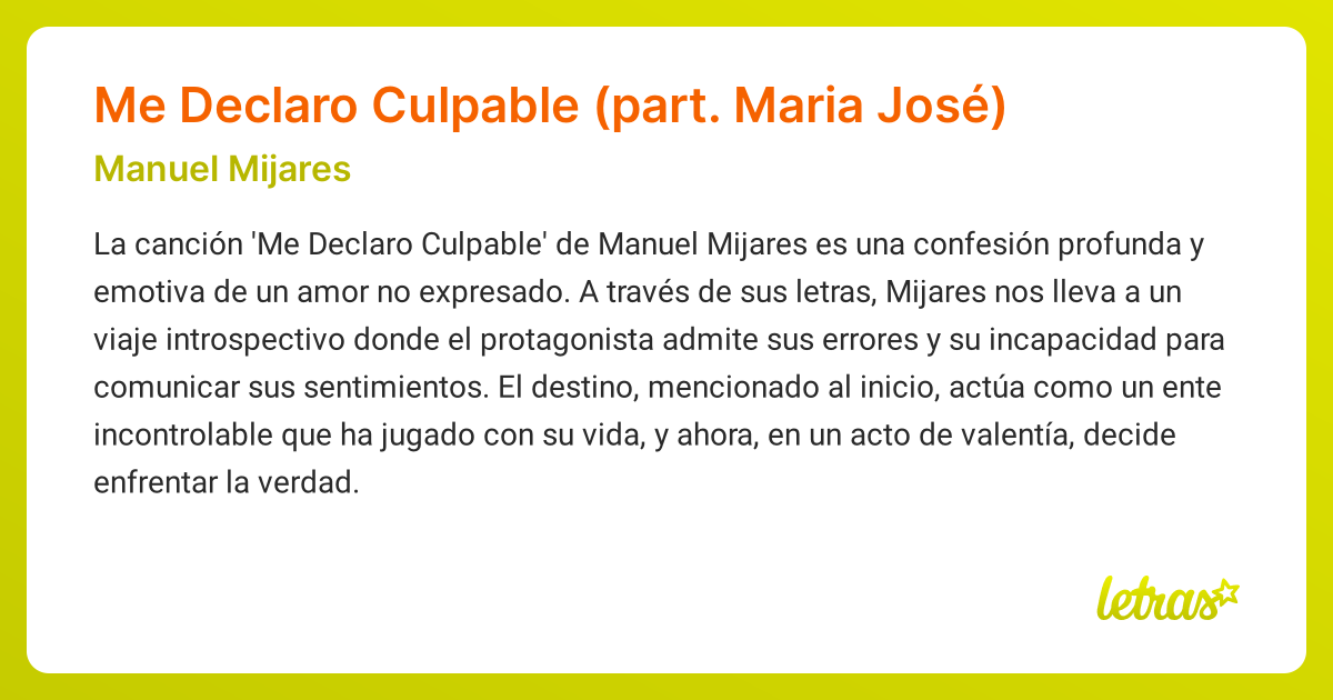 Significado de la canción Me Declaro Culpable (part. Maria José ...