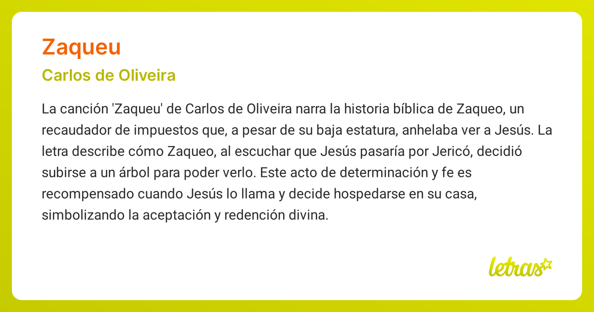 Significado de la canción ZAQUEU (Carlos de Oliveira) - LETRAS.COM