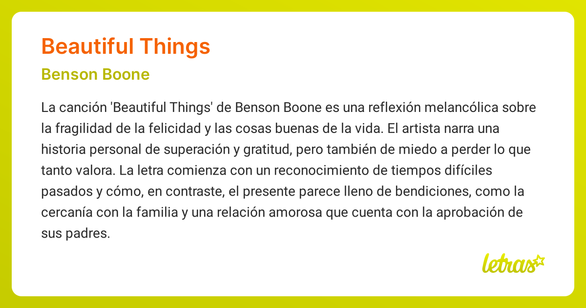 Significado de la canción BEAUTIFUL THINGS (Benson Boone) - LETRAS.COM