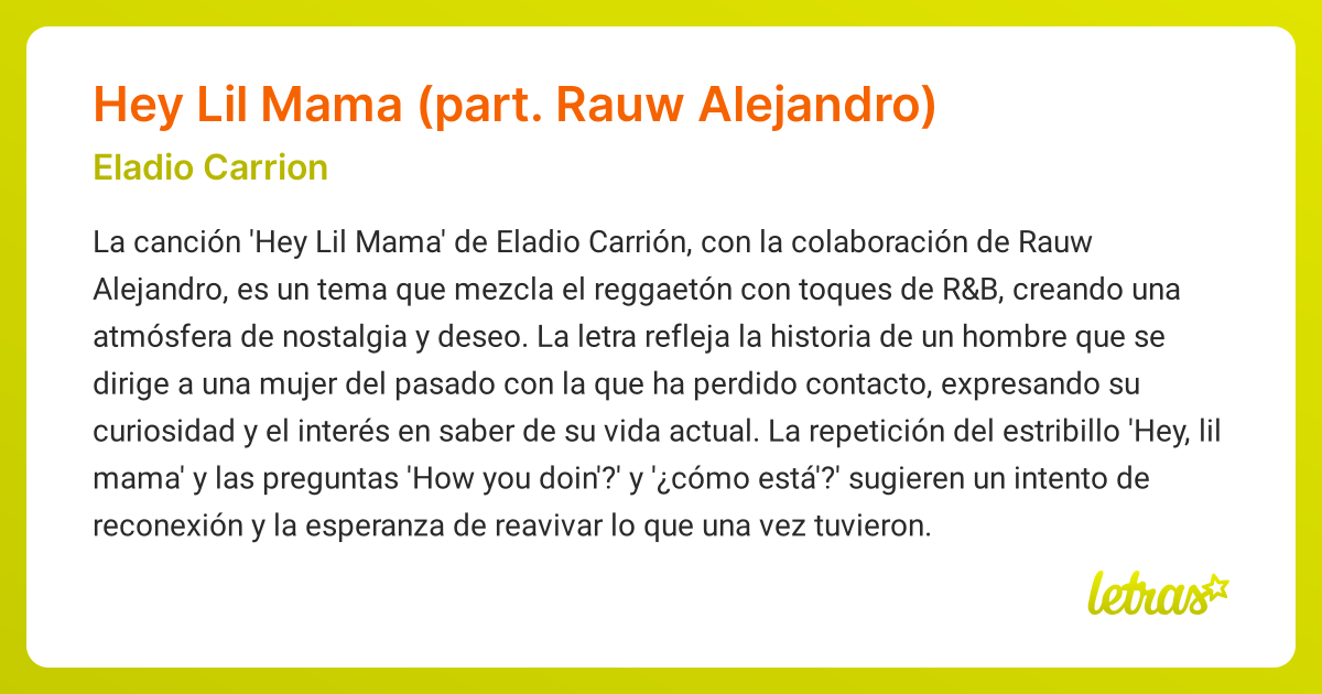 Significado de la canción Hey Lil Mama (part. Rauw Alejandro) (Eladio ...