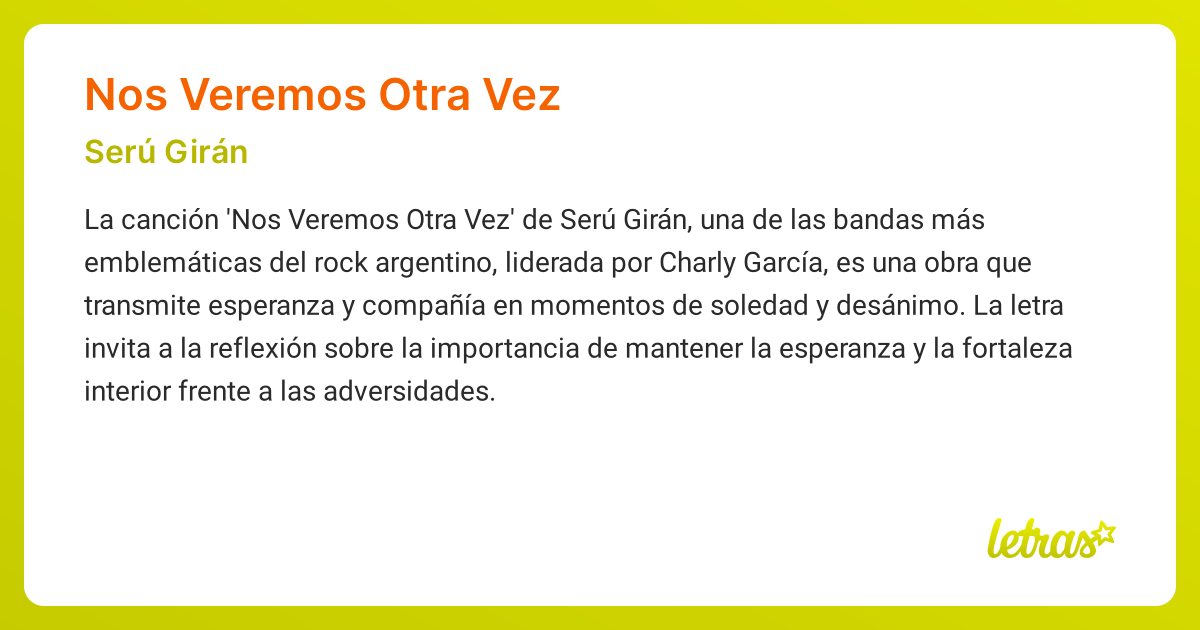 Significado de la canción NOS VEREMOS OTRA VEZ (Serú Girán) - LETRAS.COM