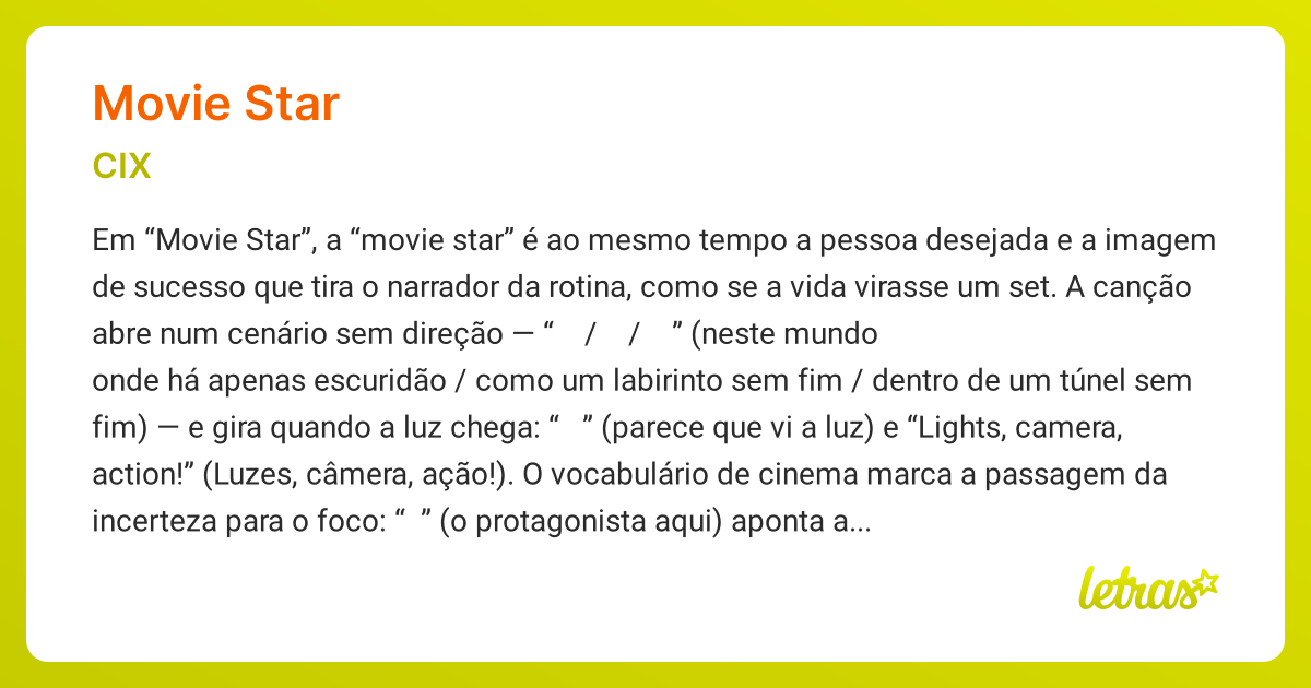 Significado da música MOVIE STAR (CIX) - LETRAS.MUS.BR