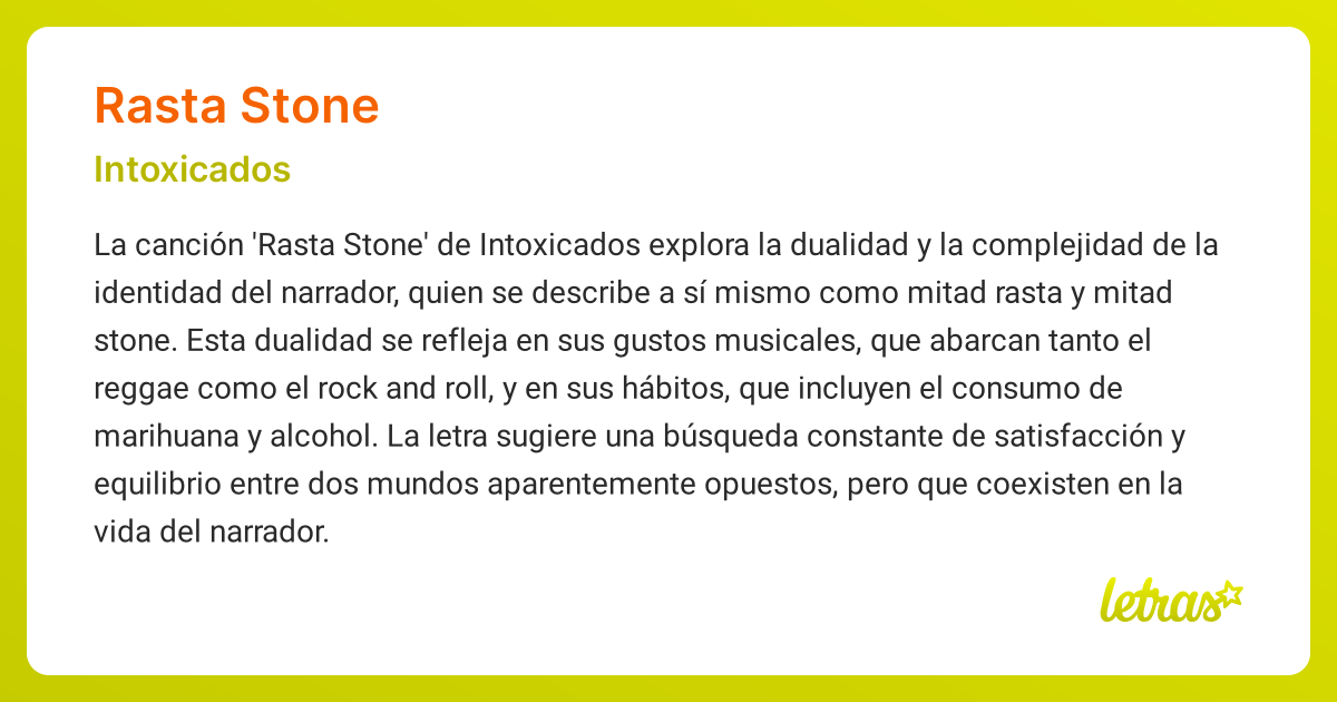 Significado de la canción RASTA STONE (Intoxicados) - LETRAS.COM