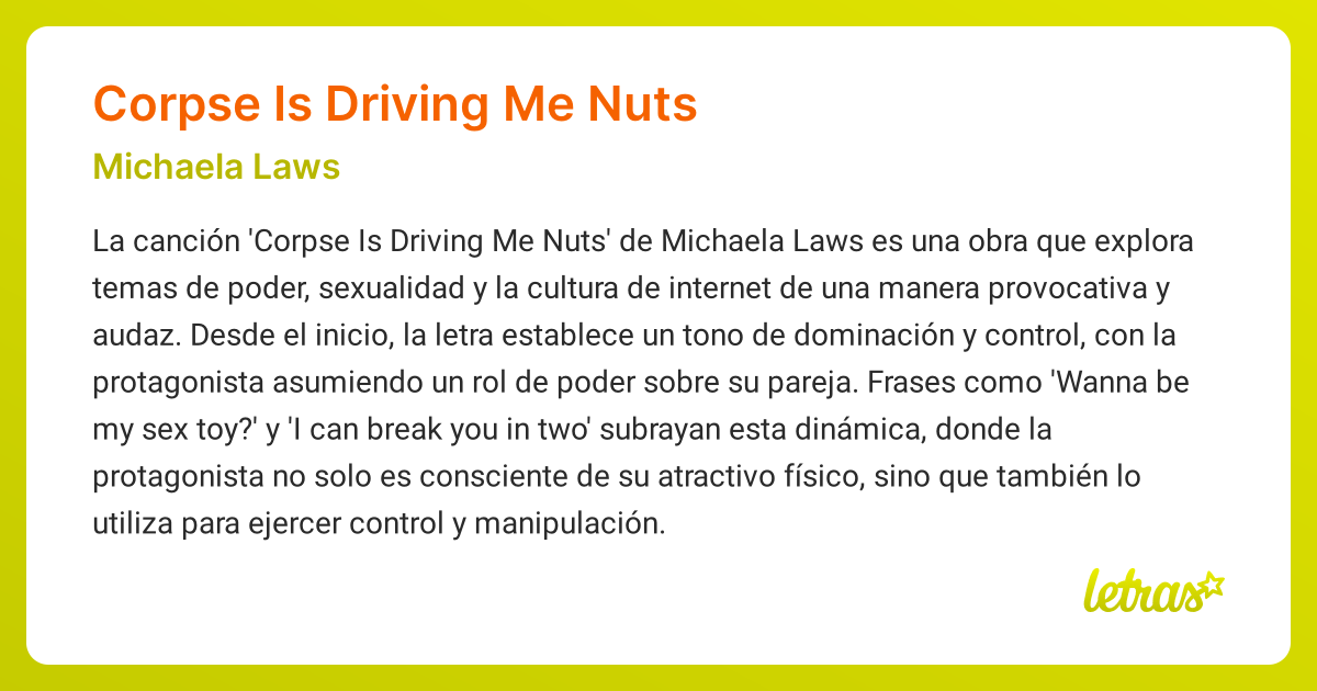Significado de la canción CORPSE IS DRIVING ME NUTS (Michaela Laws ...