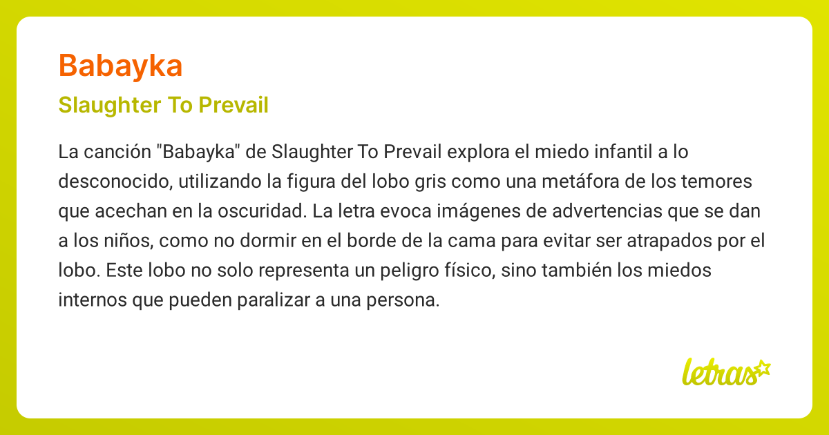 Significado de la canción BABAYKA (Slaughter To Prevail) - LETRAS.COM