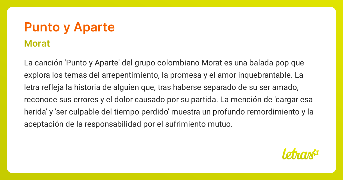 Significado de la canción PUNTO Y APARTE (Morat) - LETRAS.COM