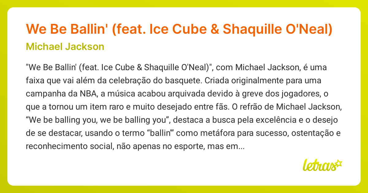 Significado da música We Be Ballin' (feat. Ice Cube & Shaquille O'Neal ...