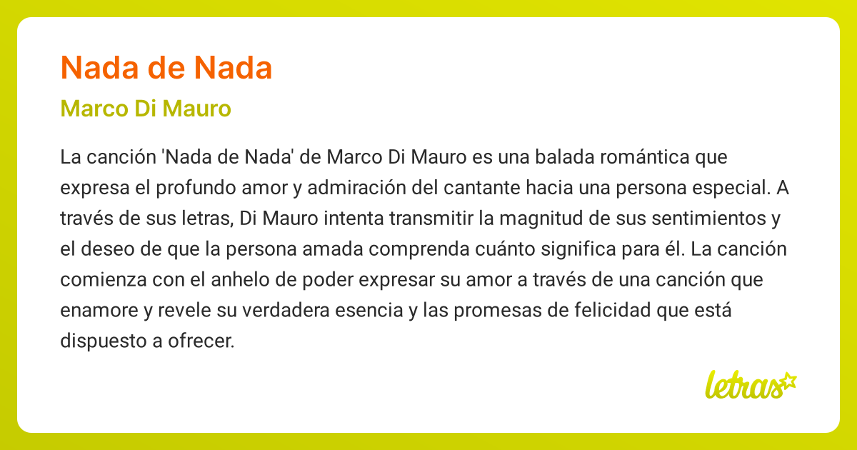 Significado de la canción NADA DE NADA (Marco Di Mauro) - LETRAS.COM