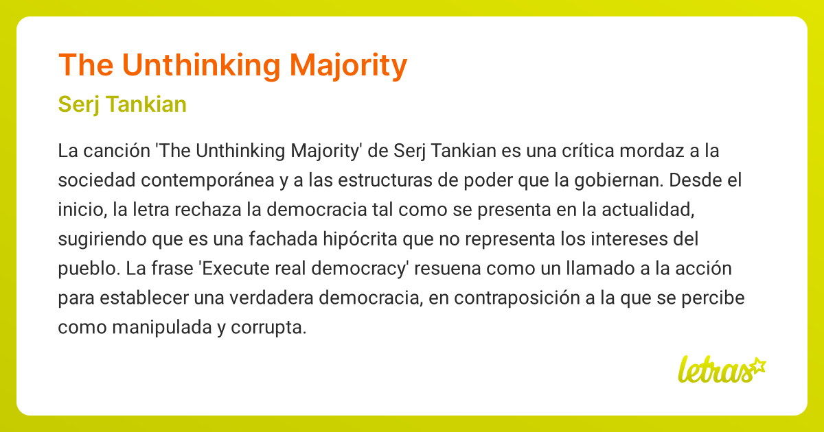 Significado de la canción THE UNTHINKING MAJORITY (Serj Tankian ...