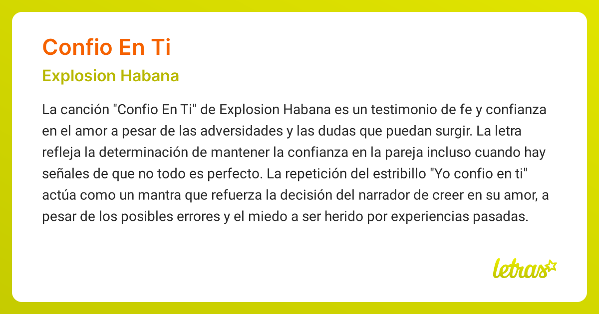 Significado de la canción CONFIO EN TI (Explosion Habana) - LETRAS.COM