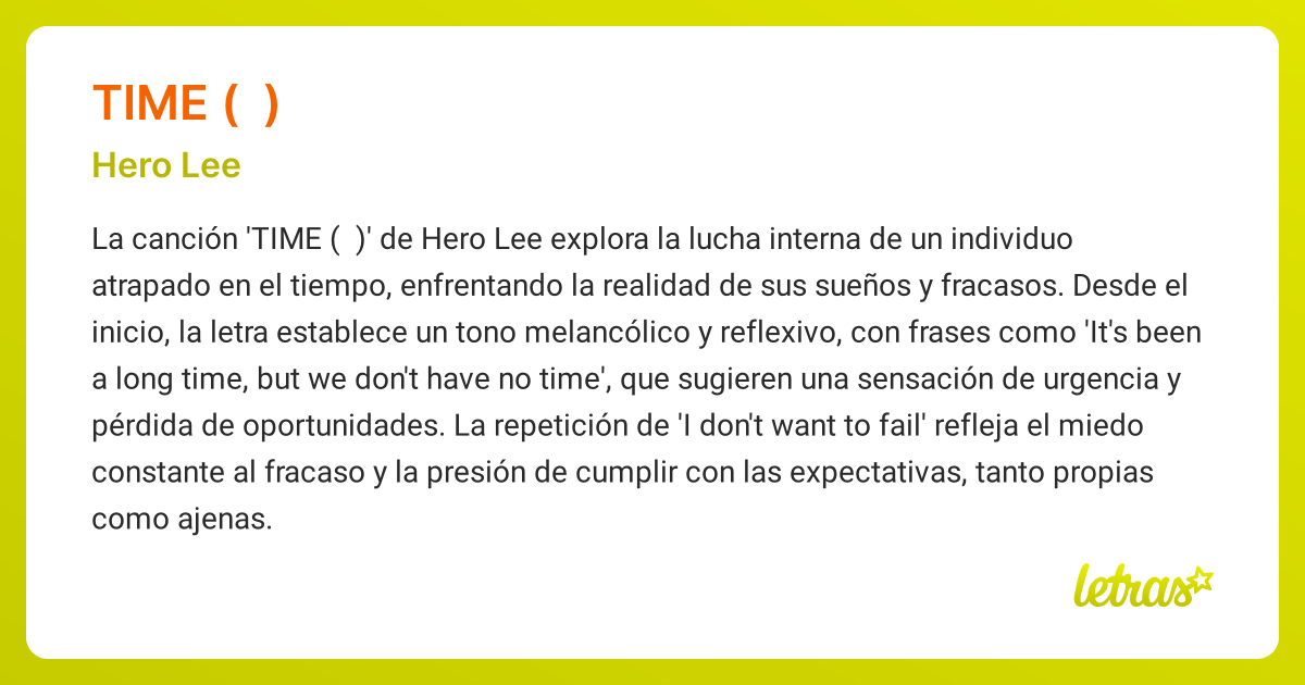 Significado de la canción TIME (다시 나를 찾아와) (Hero Lee) - LETRAS.COM