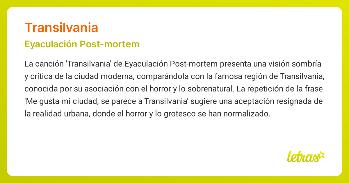 Significado de la canción TRANSILVANIA (Eyaculación Post-mortem ...