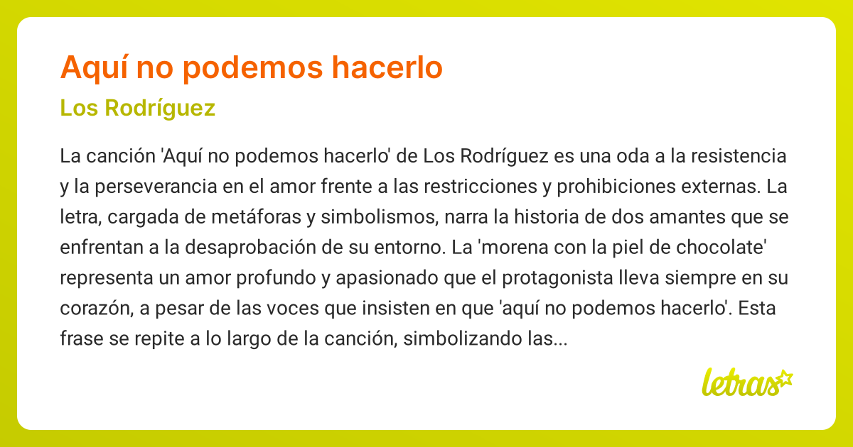 Significado de la canción AQUÍ NO PODEMOS HACERLO (Los Rodríguez ...