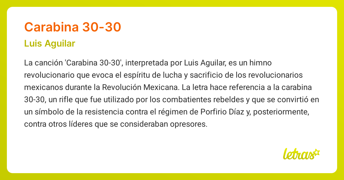 Significado de la canción CARABINA 30-30 (Luis Aguilar) - LETRAS.COM