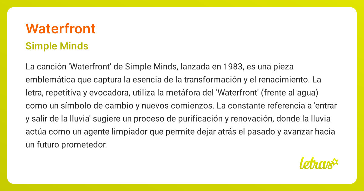 Significado de la canción WATERFRONT (Simple Minds) - LETRAS.COM