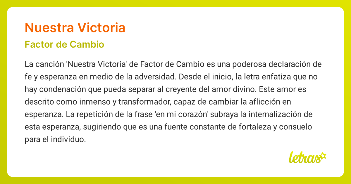 Significado de la canción NUESTRA VICTORIA (Factor de Cambio) - LETRAS.COM
