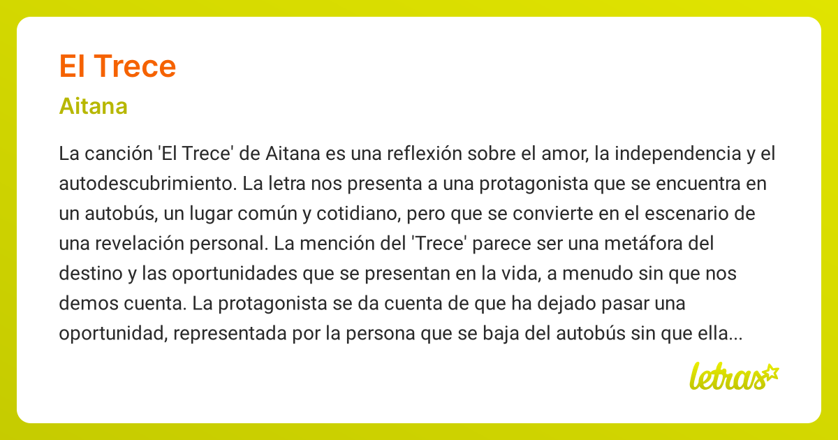 Significado de la canción EL TRECE (Aitana) - LETRAS.COM