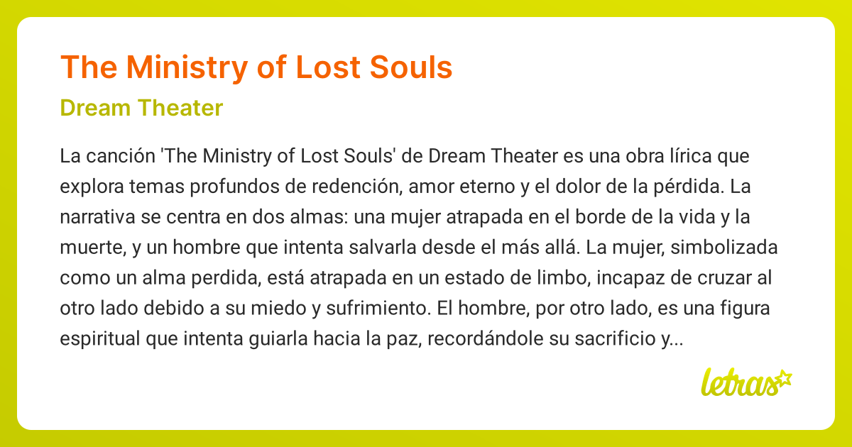 Significado de la canción THE MINISTRY OF LOST SOULS (Dream Theater ...