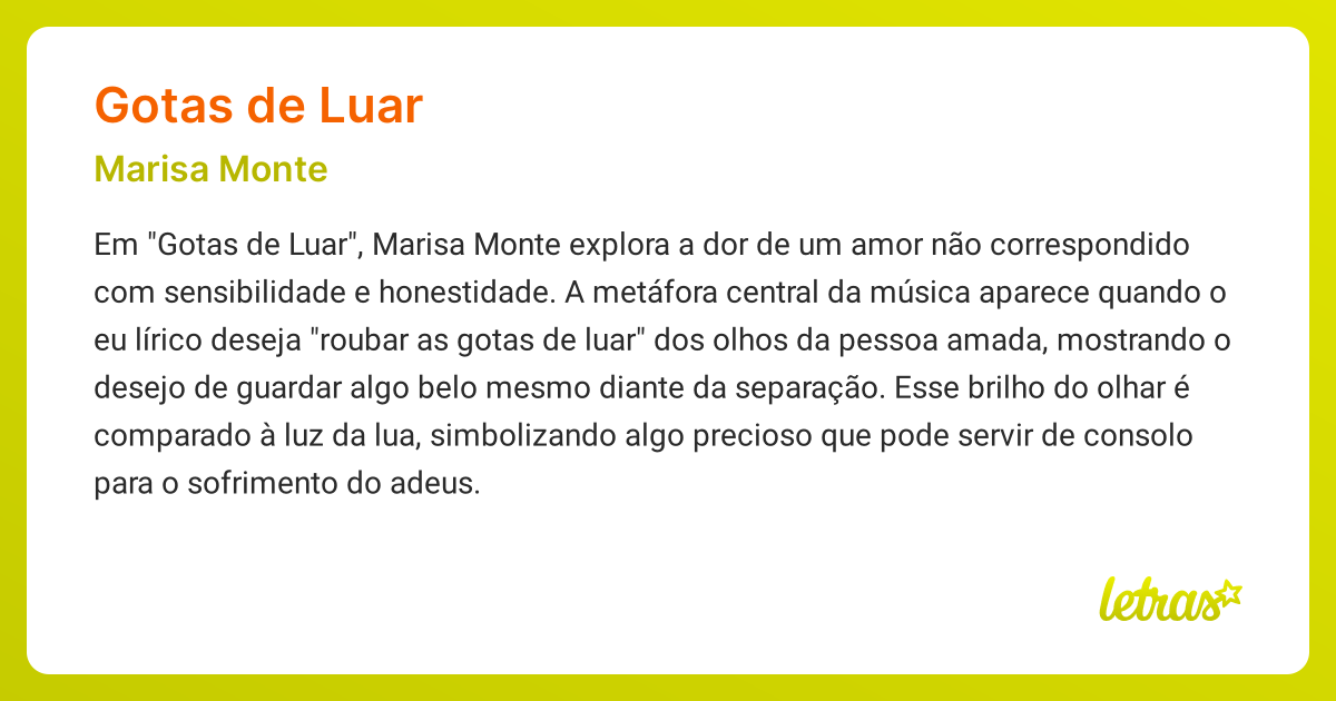 Significado da música GOTAS DE LUAR (Marisa Monte) - LETRAS.MUS.BR