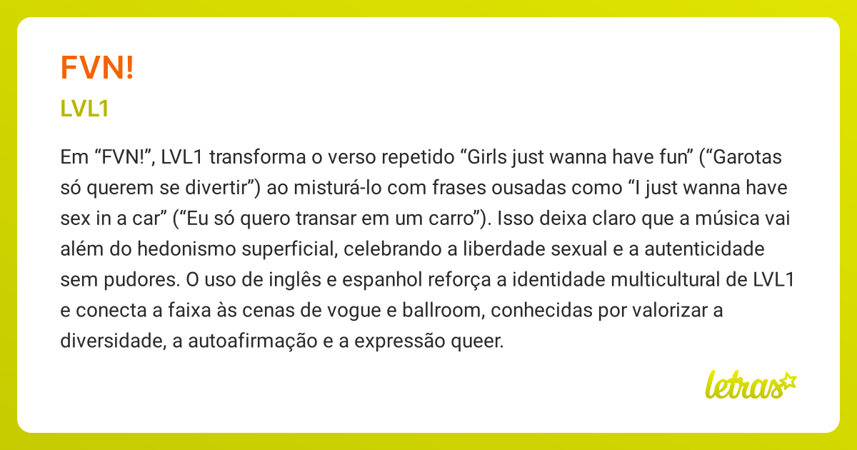 Significado da música FVN! (LVL1) - LETRAS.MUS.BR