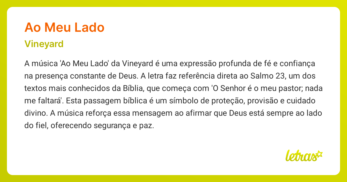 Significado da música AO MEU LADO (Vineyard) - LETRAS.MUS.BR