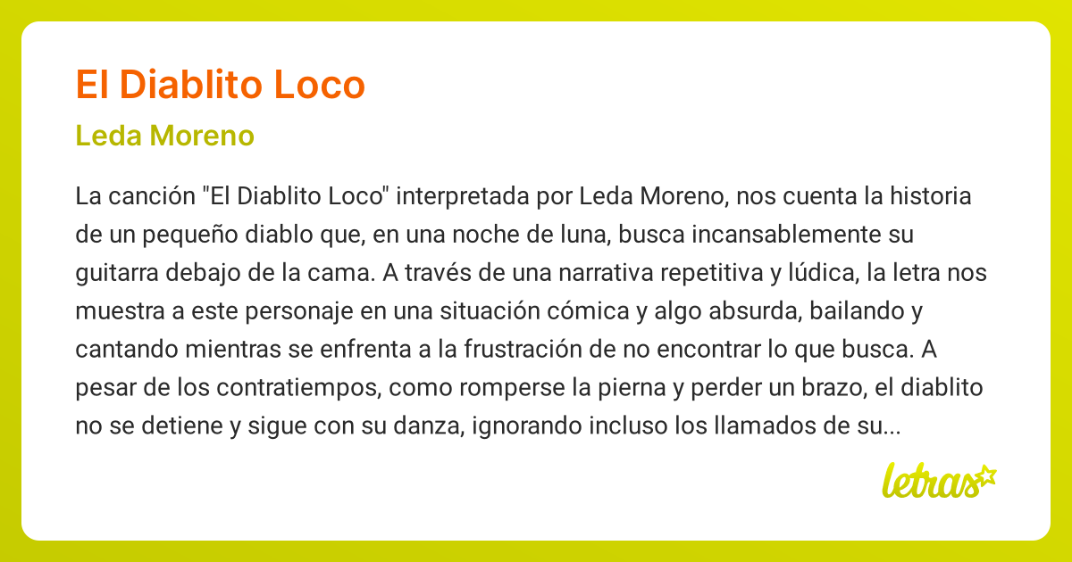 Significado de la canción EL DIABLITO LOCO (Leda Moreno) - LETRAS.COM