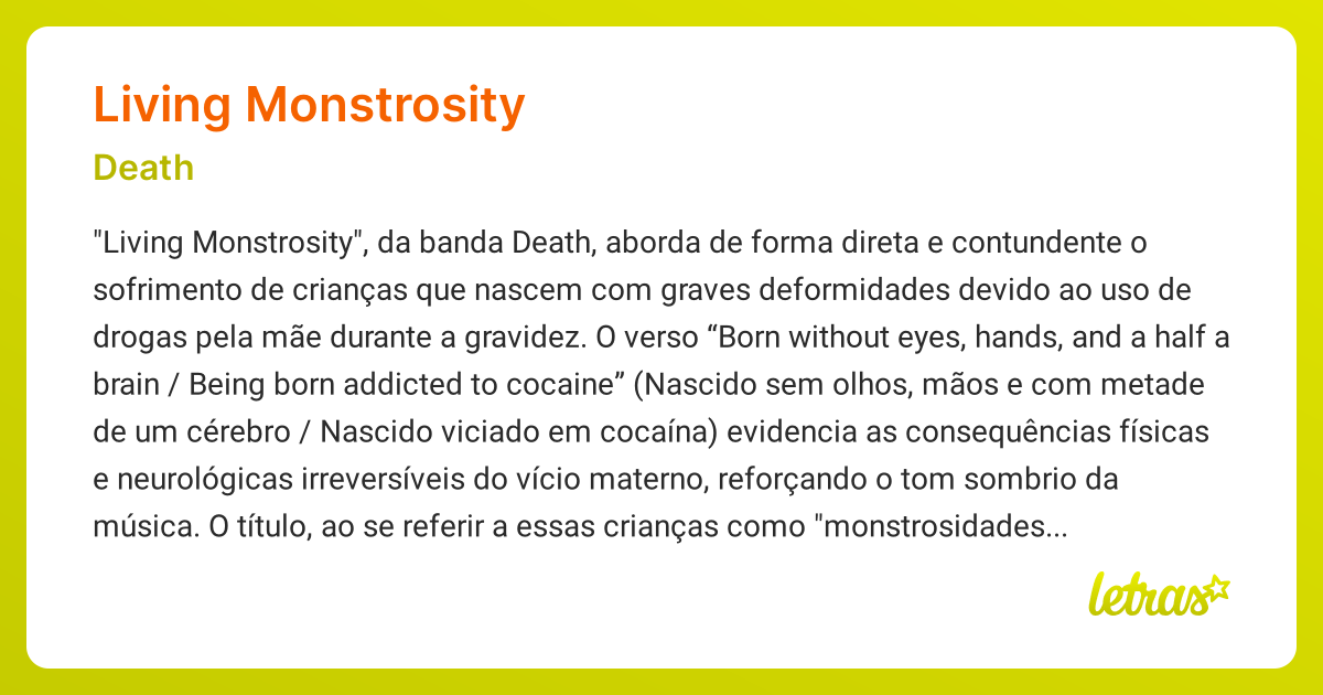 Significado da música LIVING MONSTROSITY (Death) - LETRAS.MUS.BR