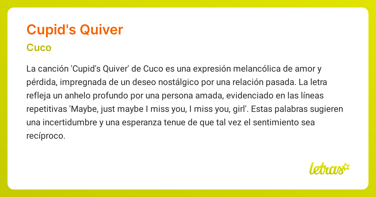 Significado de la canción CUPID'S QUIVER (Cuco) - LETRAS.COM