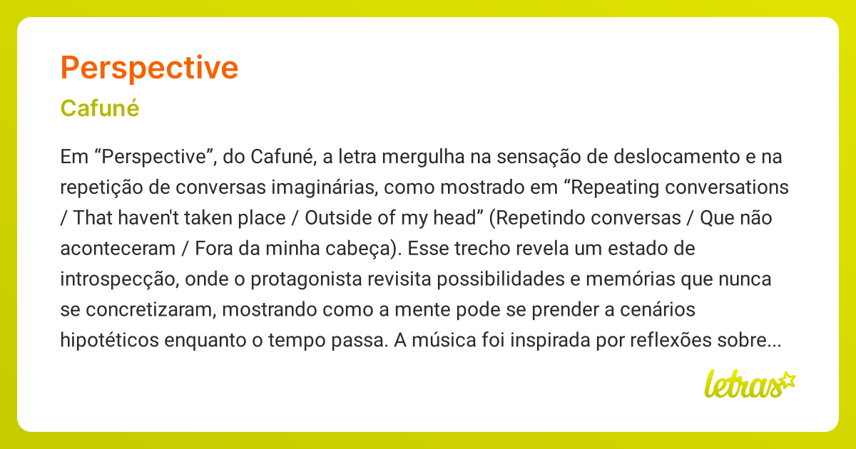 Significado da música PERSPECTIVE (Cafuné) - LETRAS.MUS.BR