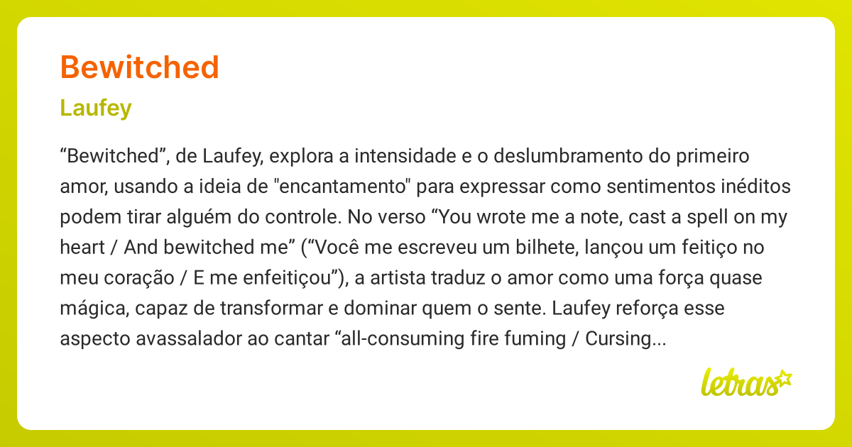 Significado da música BEWITCHED (Laufey) - LETRAS.MUS.BR