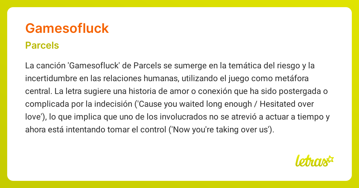 Significado de la canción GAMESOFLUCK (Parcels) - LETRAS.COM