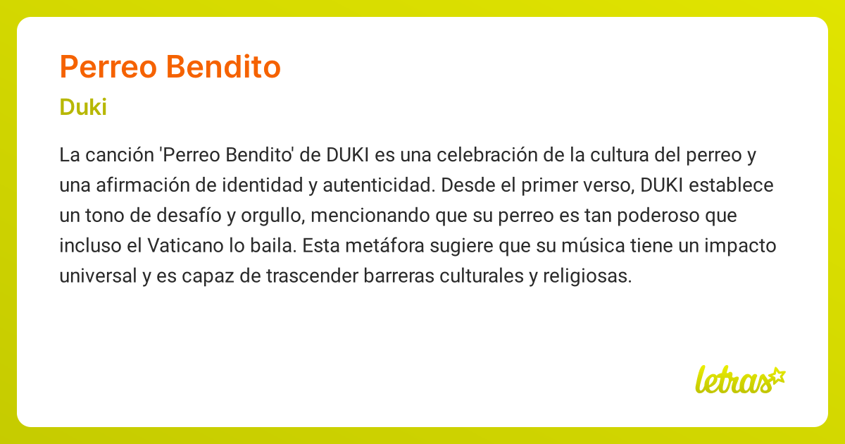 Significado de la canción PERREO BENDITO (Duki) - LETRAS.COM