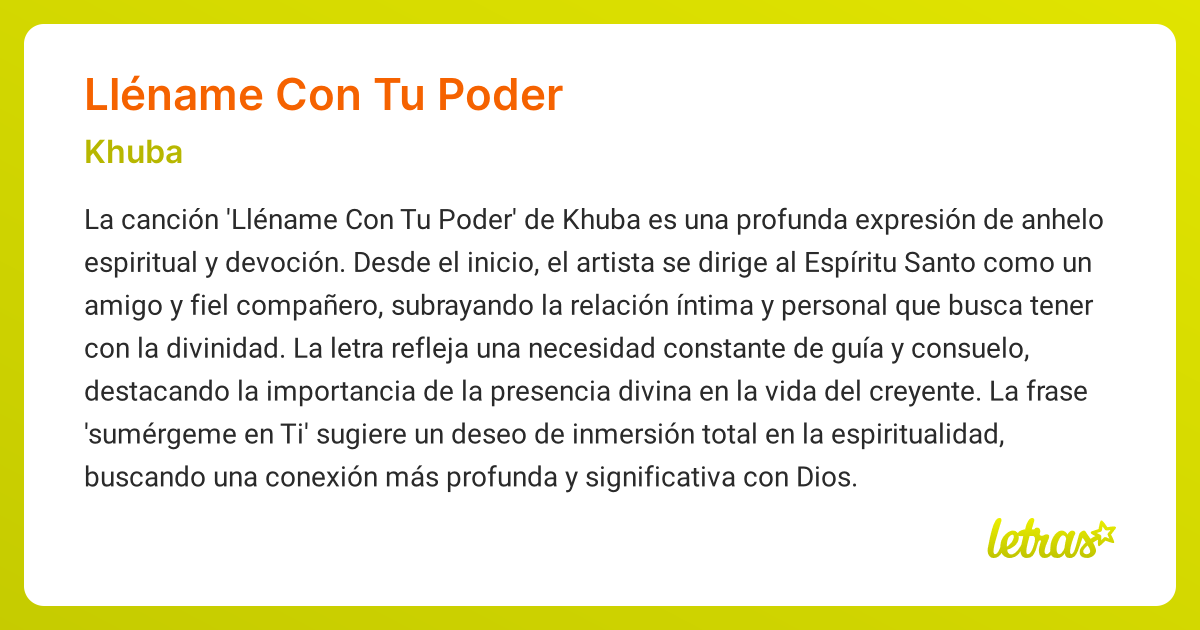 Significado de la canción LLÉNAME CON TU PODER (Khuba) - LETRAS.COM