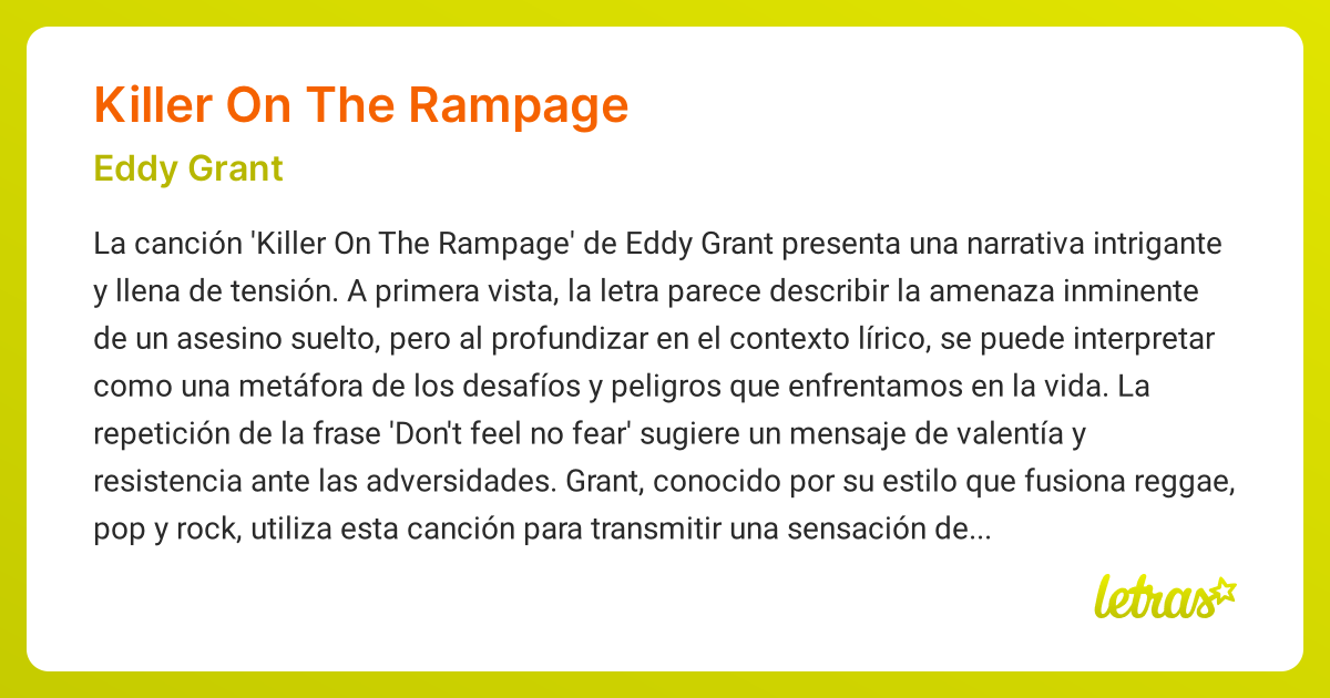 Significado de la canción KILLER ON THE RAMPAGE (Eddy Grant) - LETRAS.COM