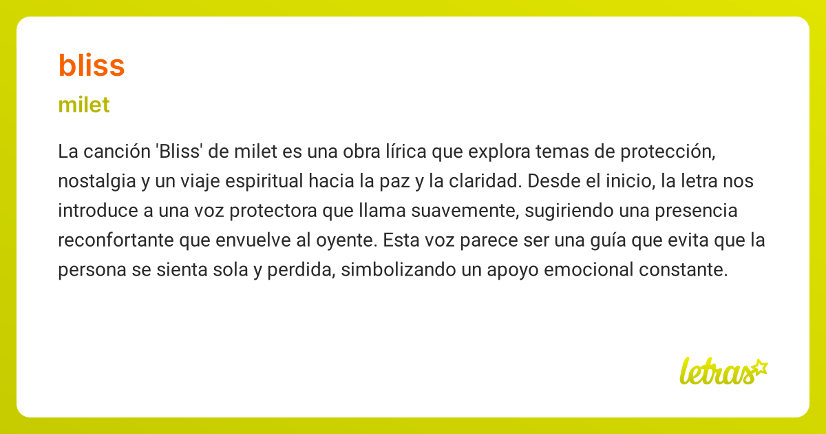 Significado de la canción BLISS (milet) - LETRAS.COM