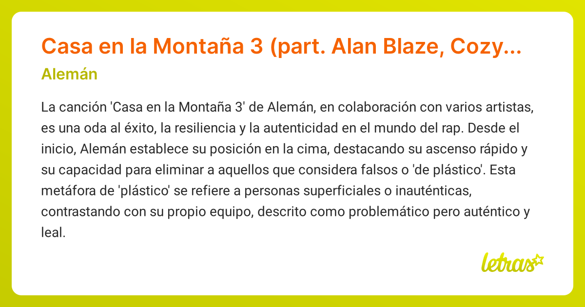 Significado de la canción Casa en la Montaña 3 (part. Alan Blaze, Cozy ...