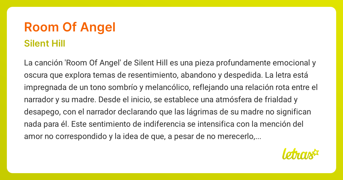 Significado de la canción ROOM OF ANGEL (Silent Hill) - LETRAS.COM