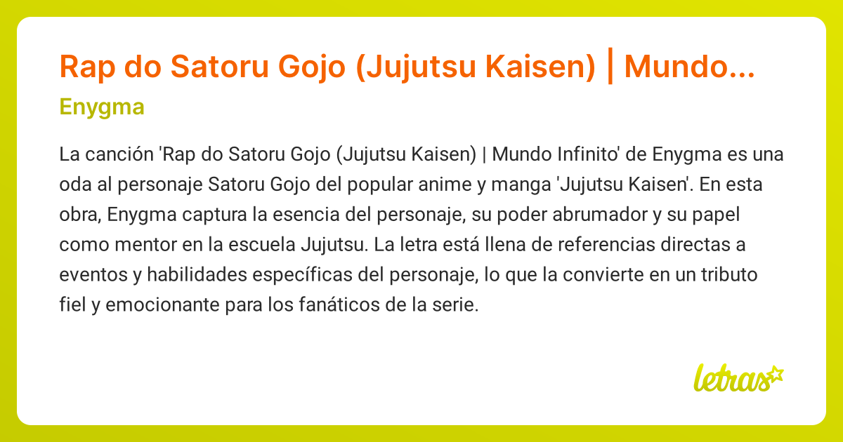 Significado de la canción Rap do Satoru Gojo (Jujutsu Kaisen) | Mundo ...