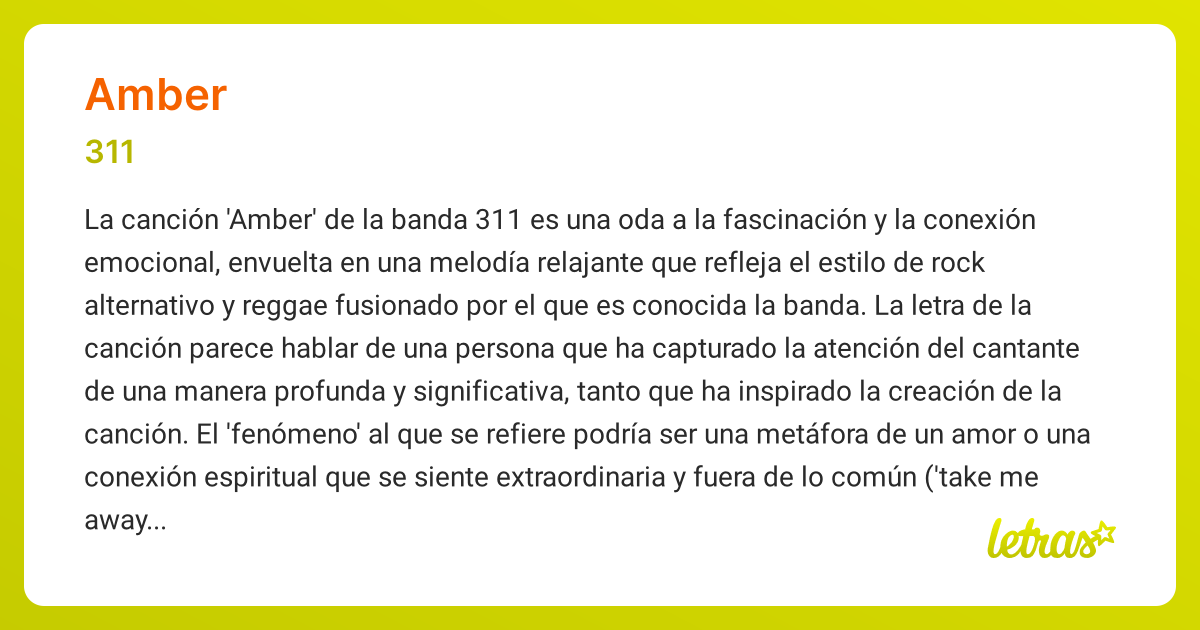 Significado de la canción AMBER (311) - LETRAS.COM