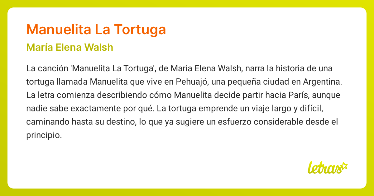 Significado de la canción MANUELITA LA TORTUGA (María Elena Walsh ...