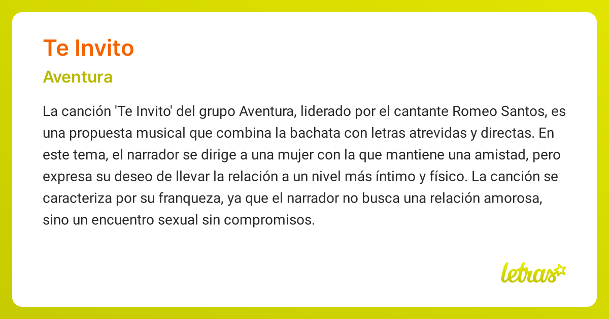 Significado de la canción TE INVITO (Aventura) - LETRAS.COM