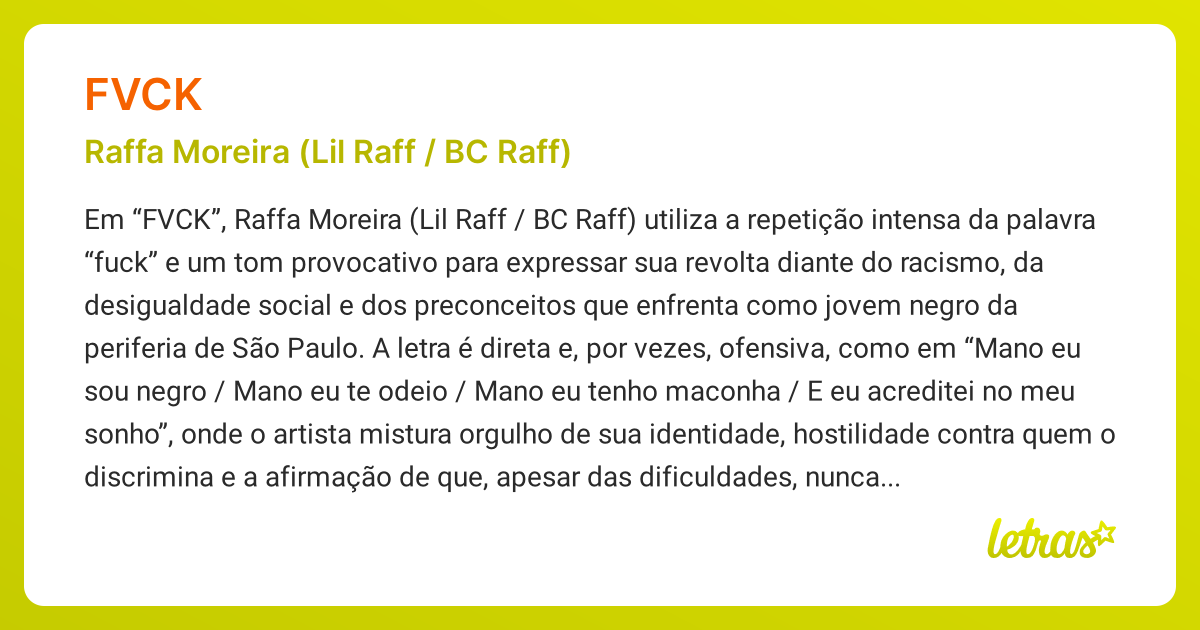 Significado da música FVCK (Raffa Moreira (Lil Raff / BC Raff ...