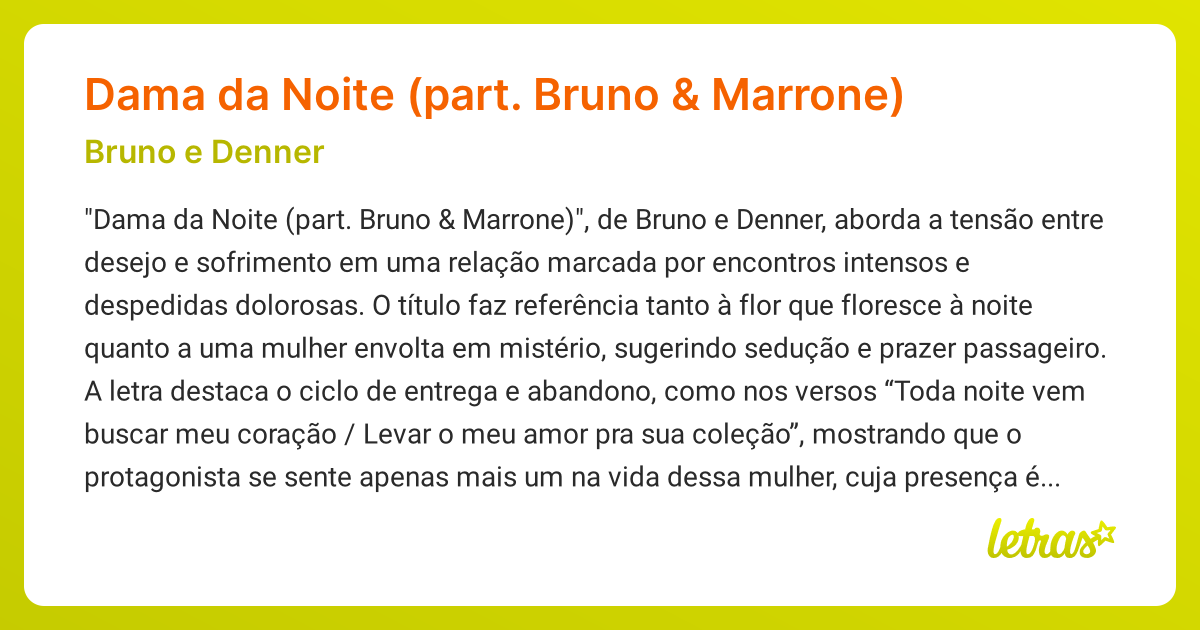 Significado da música Dama da Noite (part. Bruno & Marrone) (Bruno e ...