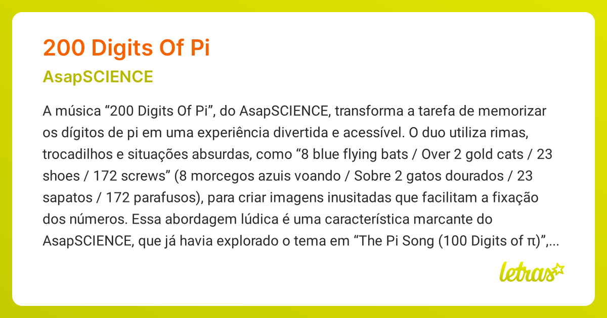 Significado da música 200 DIGITS OF PI (AsapSCIENCE) - LETRAS.MUS.BR