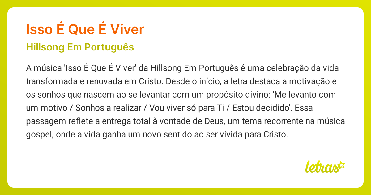 Significado da música ISSO É QUE É VIVER (Hillsong Em Português ...