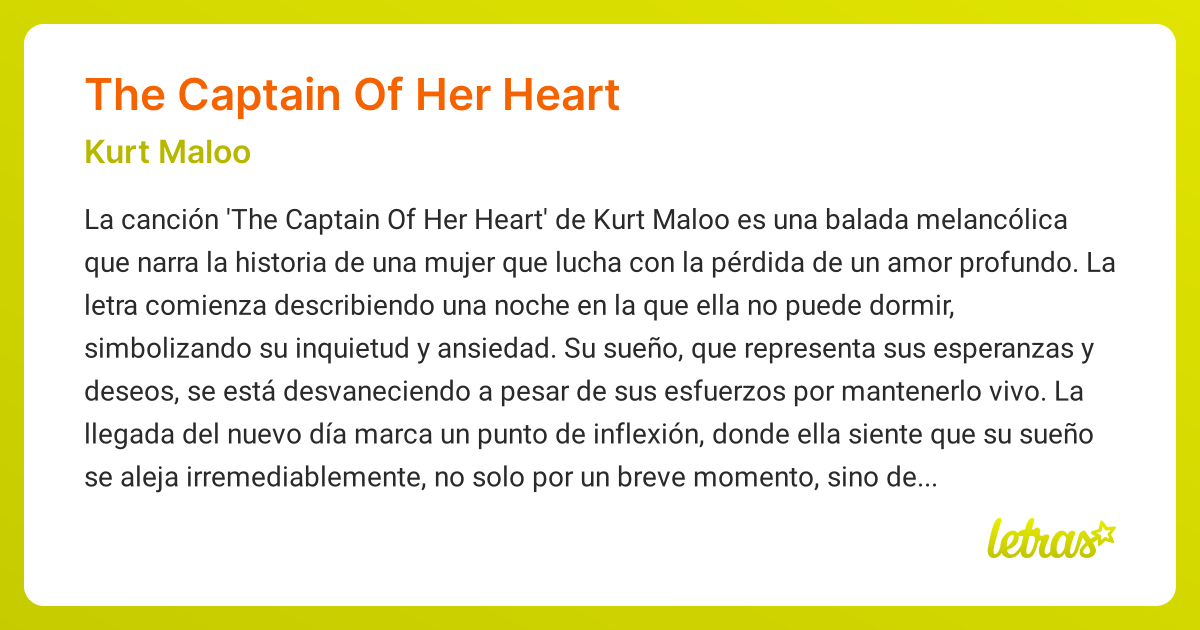 Significado de la canción THE CAPTAIN OF HER HEART (Kurt Maloo ...