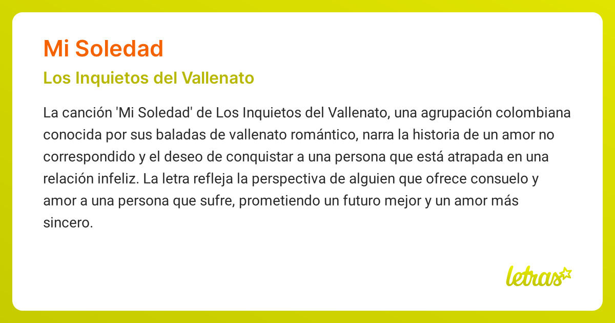 Significado de la canción MI SOLEDAD (Los Inquietos del Vallenato ...