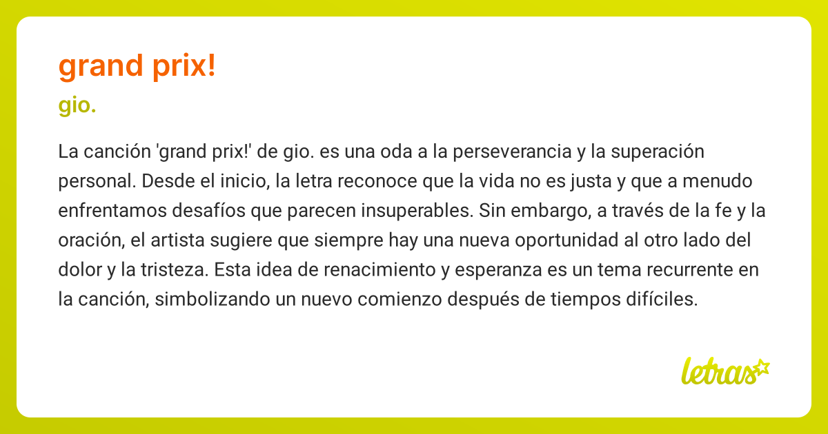 Significado de la canción GRAND PRIX! (gio.) - LETRAS.COM