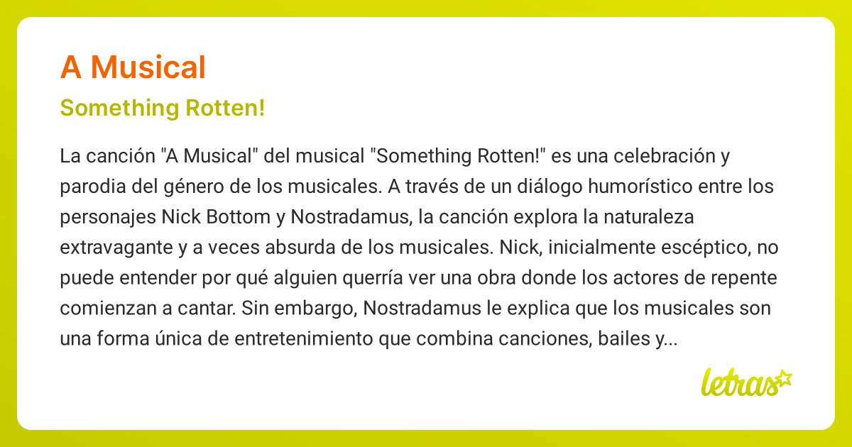 Significado de la canción A MUSICAL (Something Rotten!) - LETRAS.COM
