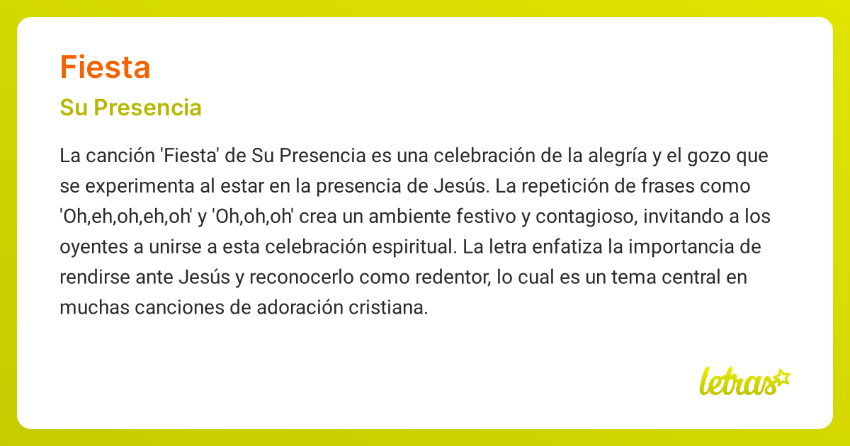 Significado de la canción FIESTA (Su Presencia) - LETRAS.COM